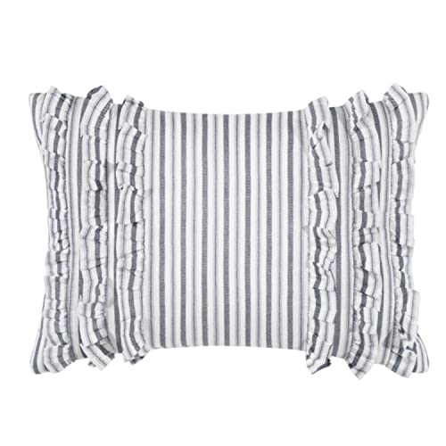 Laura Ashley Home - King Comforter Set, Reversible Cotton Bedding, Includes Matching Shams with Bonus Euro Shams & Throw Pillows (Annalise Grey, King)