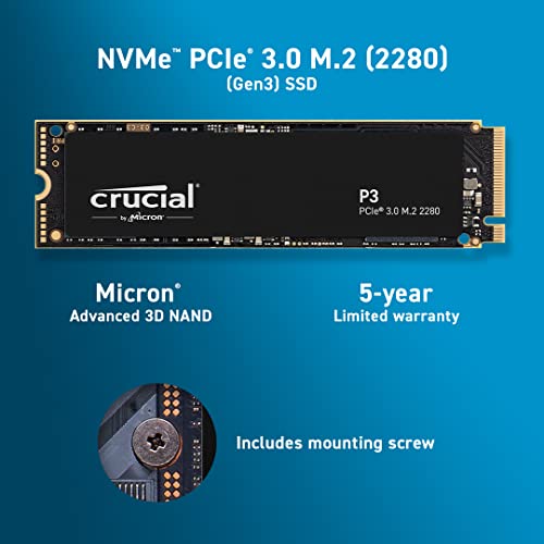 Crucial P3 4TB PCIe Gen3 3D NAND NVMe M.2 SSD, up to 3500MB/s - CT4000P3SSD8