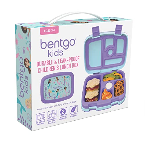 Bentgo® Kids Prints Leak-Proof, 5-Compartment Bento-Style Kids Lunch Box - Ideal Portion Sizes for Ages 3 to 7 - BPA-Free, Dishwasher Safe, Food-Safe Materials (Mermaids in the Sea)