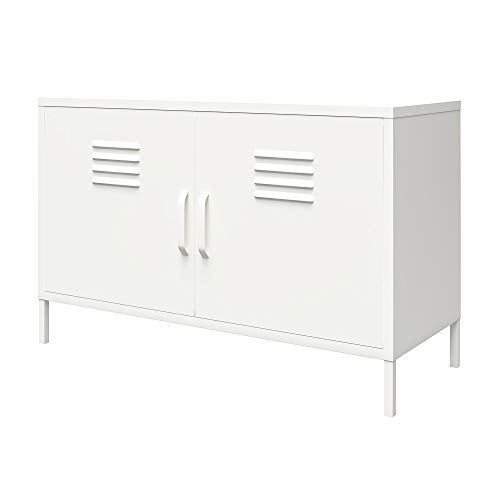 REALROOMS Shadwick 2 Door Wide Metal Locker Accent Storage Cabinet, Soft White