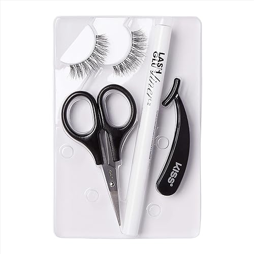 KISS Glueliner False Eyelashes, 'Glue Liner', 10 mm, Includes 1 Pair Of Lash, 1 Glue Liner, 1 Scissors, 1 Applicator, Travel Pouch, Contact Lens Friendly, Easy to Apply, Reusable Strip Lashes