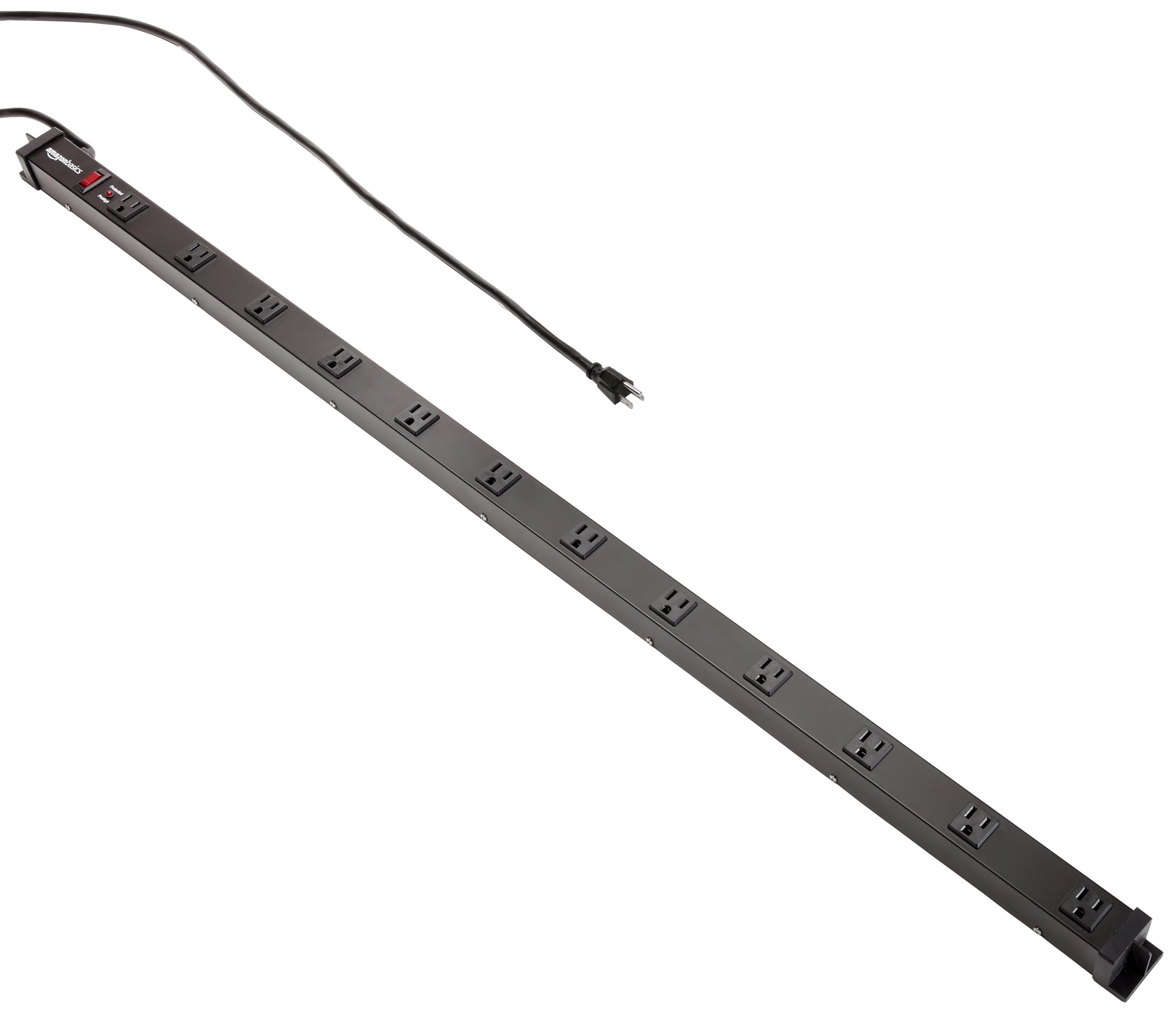 Amazon Basics Heavy Duty Metal Surge Protector Power Strip with Mounting Brackets - 12-Outlet, 600-Joule (15A On/Off Circuit Breaker)