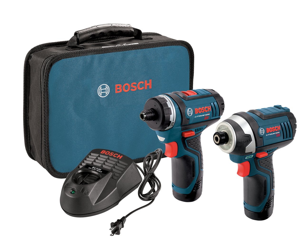 Bosch CLPK27-120 12V Max 2-Tool Combo Kit (Drill/Driver and Impact Driver) w/ 2 Batteries, Charger and Case and ITBHQC201 2 1/4", Impact Tough Quick Change Bit Holder