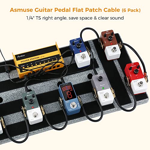 6 Pack Guitar Patch Cables, 6 Inch Guitar Effect Pedal Cable, 1/4'' TS Right Angle, Low Profile Flat Pancake Design, Maximize Pedalboard Space