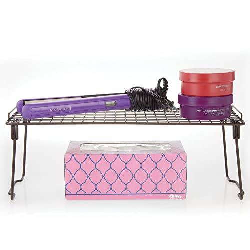 mDesign Metal Stackable Storage Shelf - 2 Tier Raised Food and Kitchen Organizer for Cabinets, Pantry Shelves, Countertops, Closet, 2 Pack, 7" x 17.3" x 6.5" - Bronze