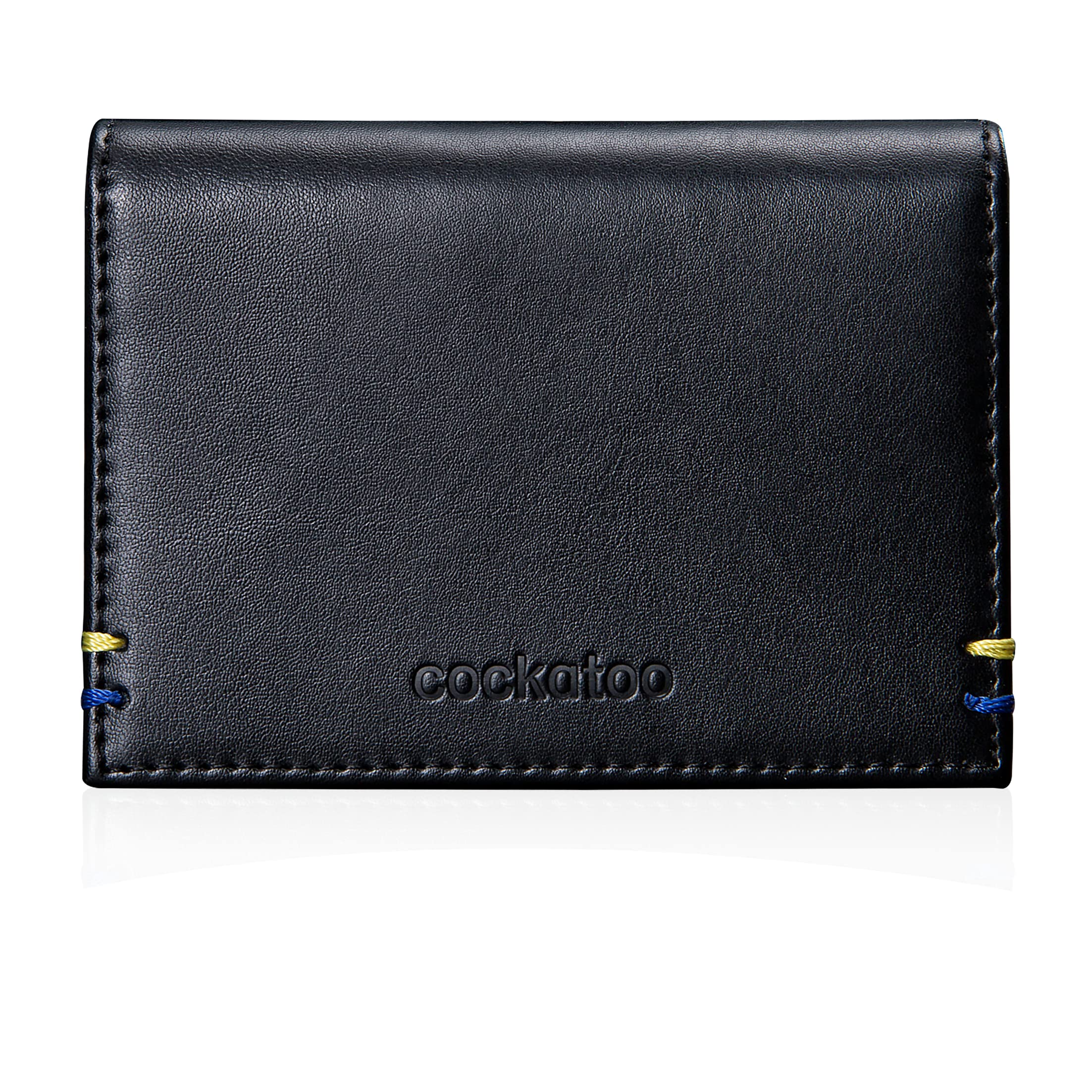 Cockatoo Business Card Case Holder for Men & Women, Genuine Leather Vertical Bifold RFID Front Pocket Wallets