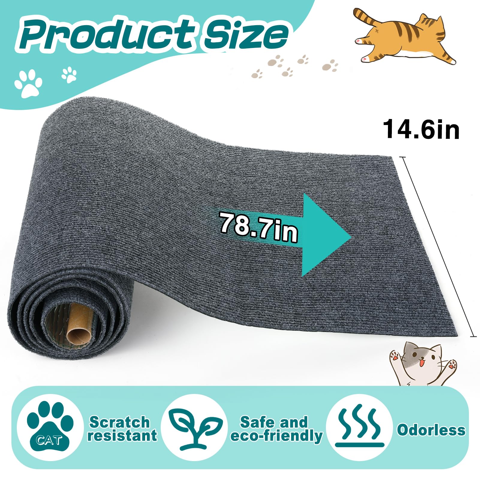 78.7"x14.6" Trimmable Cat Scratch Furniture Protector - Self-Adhesive Cat Scratching Mat Deterrent, Couch Protector from Cat Claws for DIY Scratch Post Cat Tree Shelves