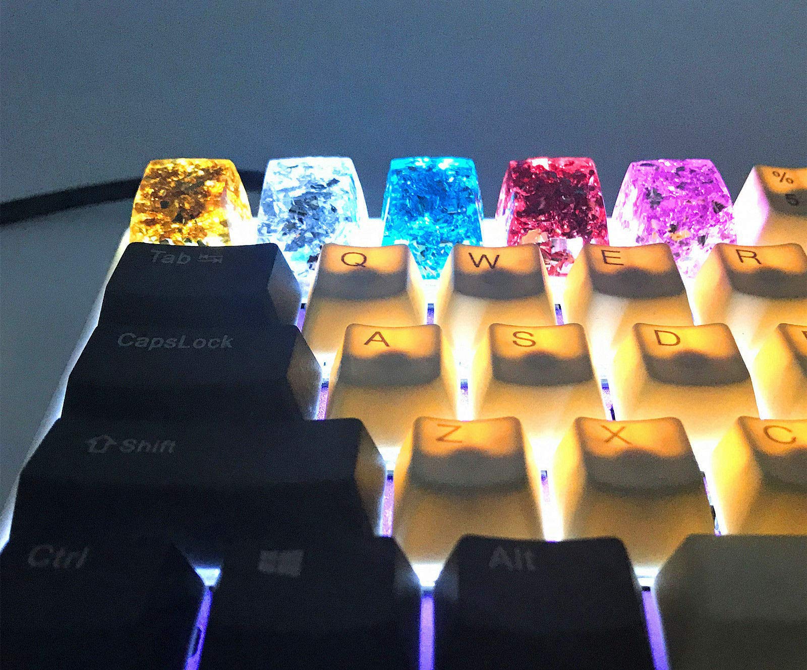 Handmade Resin & Foil Artisan Backlit Keycaps Translucent Key Caps OEM Profile for Cherry MX Gaming Mechanical Keyboard