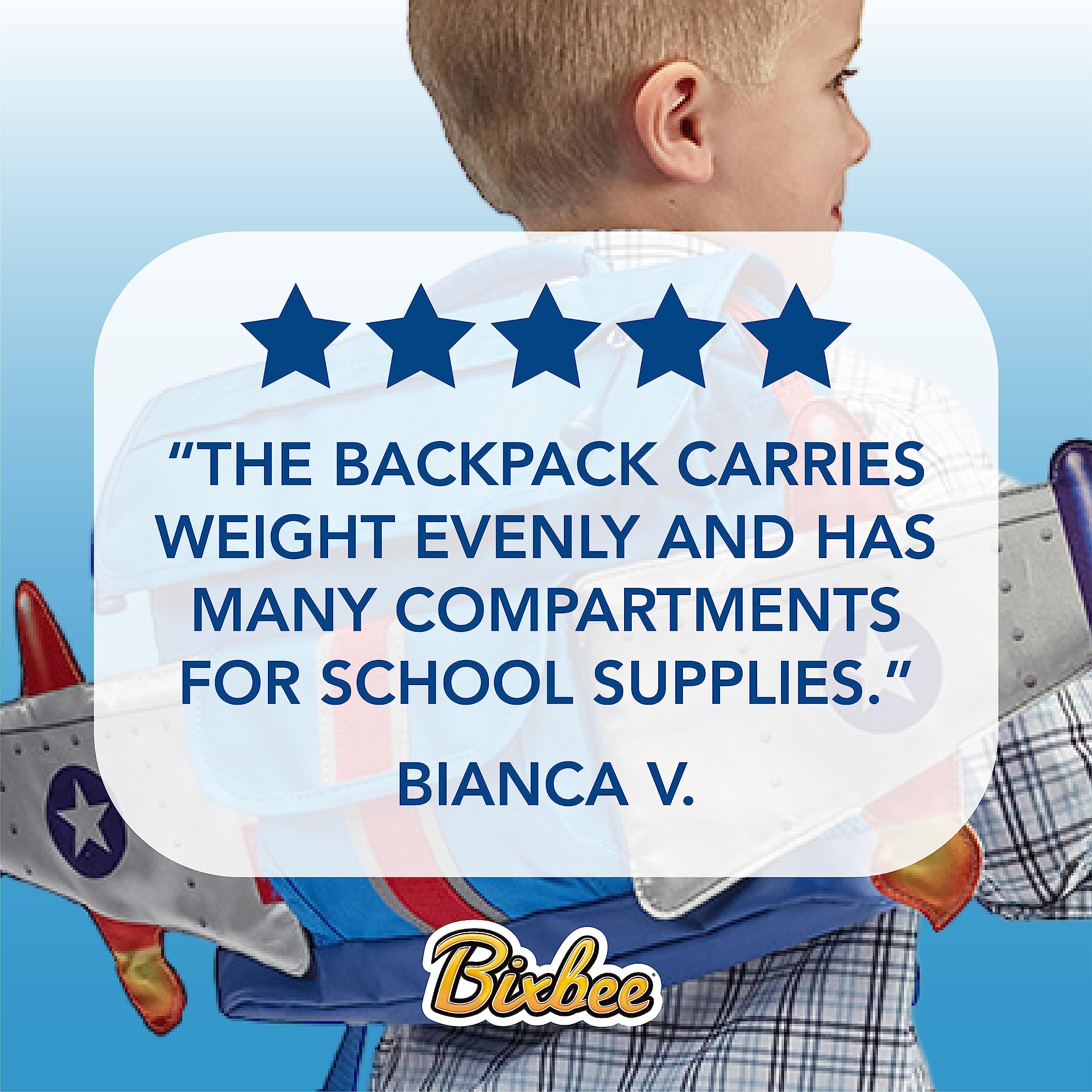 Bixbee Little Boy's Rocketflyer Backpack, Blue Rocket Bookbag with Wings