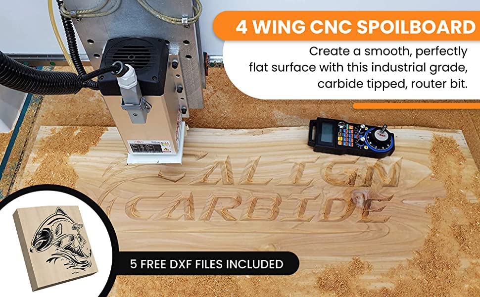 Align Carbide, CNC Spoilboard Surfacing, Slab Flattening Router Bit, 4 Wing, 2 inch Cutting Diameter, 1/2 inch Shank, CNC Router Pro-Series.