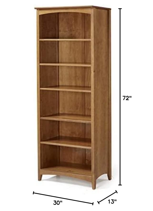 Camaflexi Shaker Style 6 Shelf Bookcase / Solid Wood / 72 inch Tall / Adjustable Shelving / Closed Back / Display Bookshelf for Living Room, Bedroom, Home and Office, Cherry