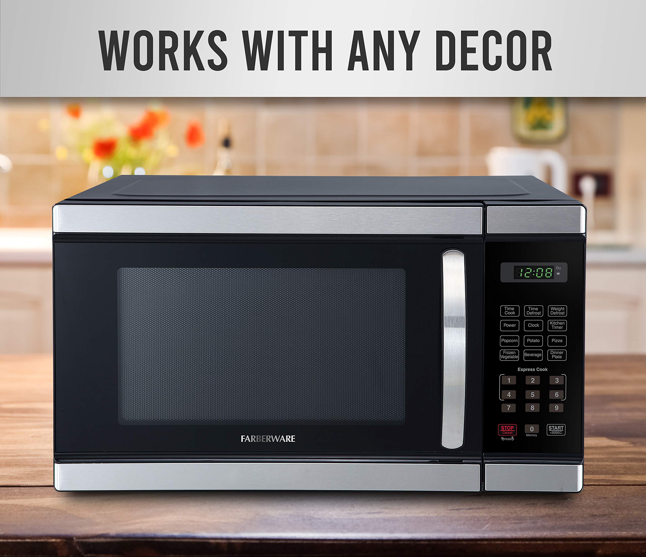 Farberware Countertop Microwave 1000 Watts, 1.1 cu ft - Microwave Oven With LED Lighting and Child Lock - Perfect for Apartments and Dorms - Easy Clean Grey Interior, Stainless Steel