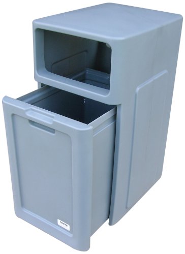 Forte Products 8001742 Enclosed Top Waste Can with Pull-Out Drawer, 20" L x 26" W x 40" H, Grey