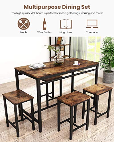 Recaceik 5 PCS Dining Table Set, Modern Kitchen Table and Chairs for 4, Wood Pub Bar Table Set Perfect for Breakfast Nook, Small Space Living Room