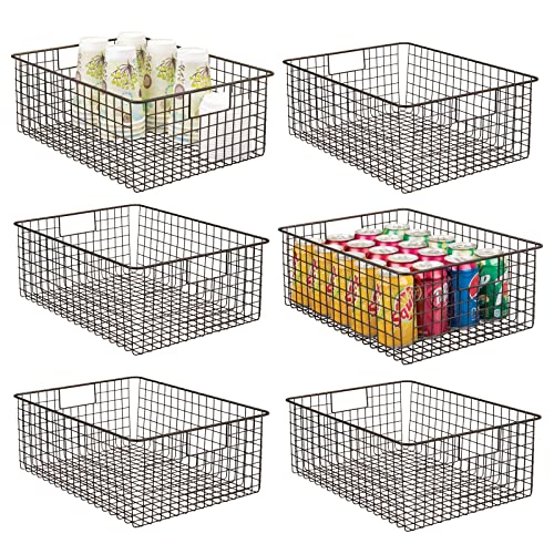 mDesign Metal Wire Food Storage Basket Organizer with Handles for Organizing Kitchen Cabinets, Pantry Shelf, Bathroom, Laundry Room, Closets, Garage - Concerto Collection - 6 Pack - Bronze