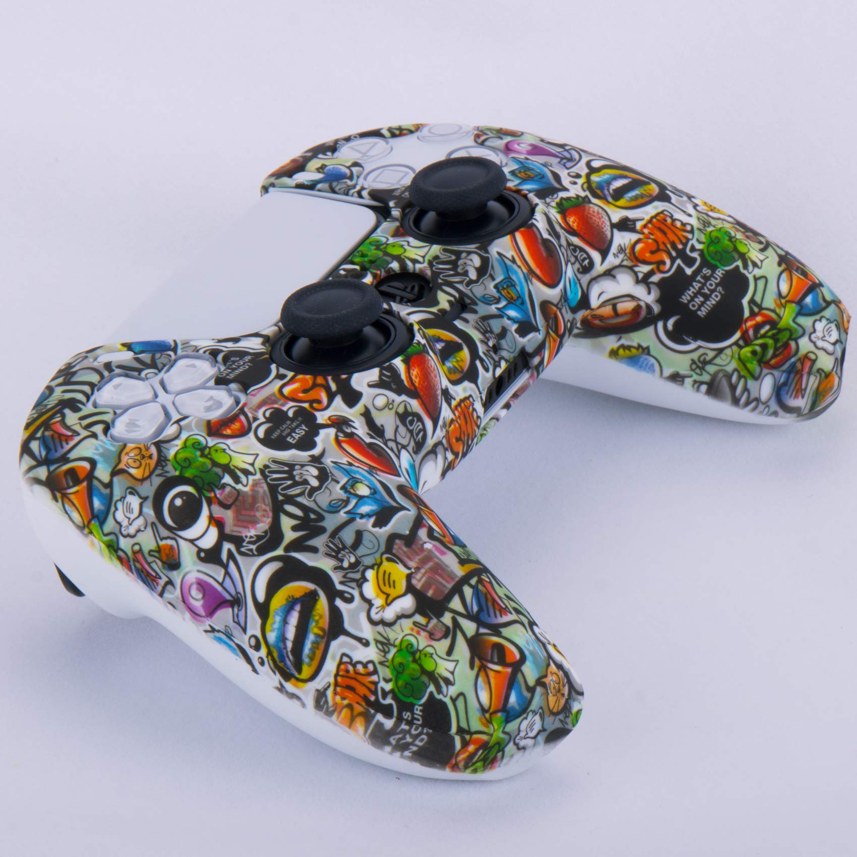 9CDeer 1 Piece of Silicone Transfer Print Protective Thick Cover Skin + 6 Thumb Grips for Playstation 5 / PS5 Controller Strawberry