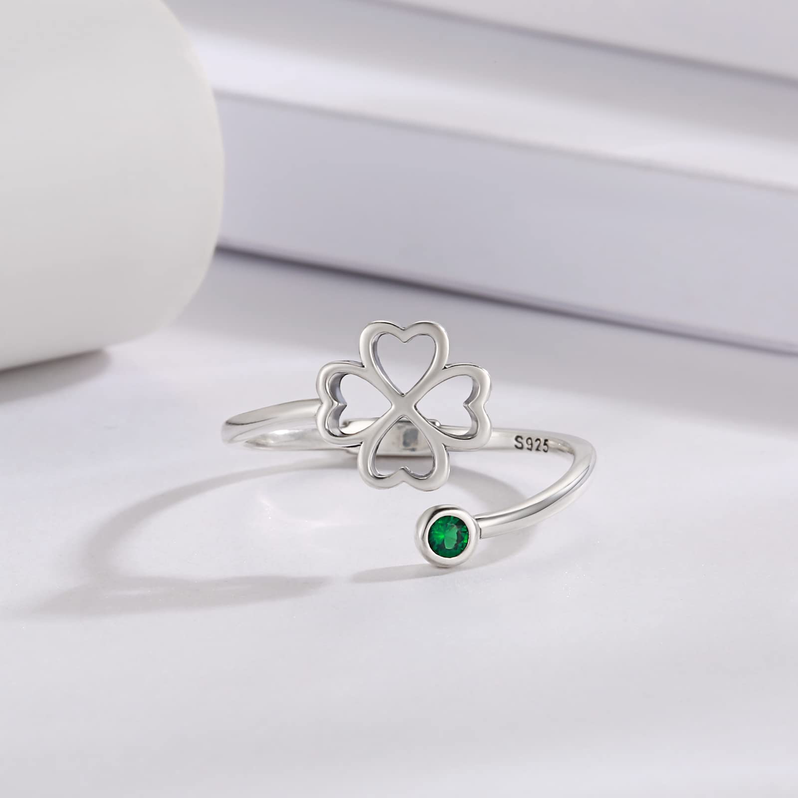 925 Sterling Silver Clover Stud Earrings Shamrock Irish Ear Studs St Patricks Day Jewelry Gifts for Girls Women (Ring)