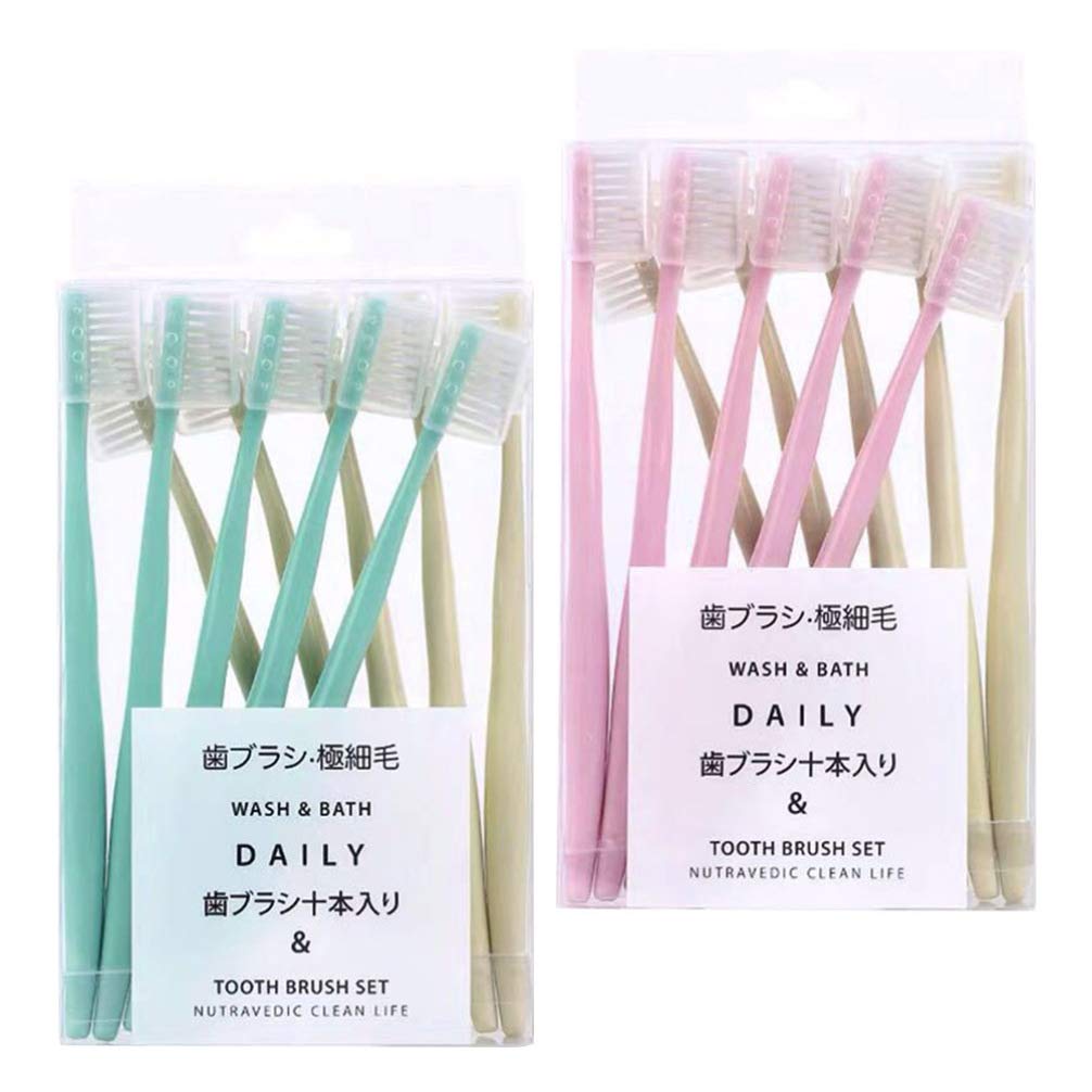 Healifty Long Handle Toothbrush 20pcs Ultra Soft Toothbrushes with Head Cover Manual Small Head Toothbrushes for Home Travel Hotel (Green Pink) Extra Soft Toothbrush