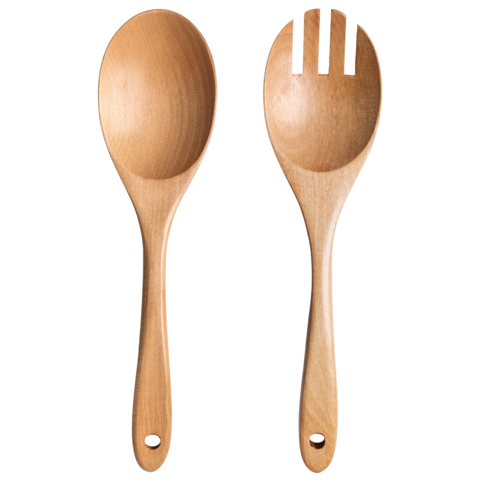 HAKSEN Wooden Salad Tongs, 10.7in Salad Servers Salad Spoon and Fork Set for Mixing, Tossing and Cooking