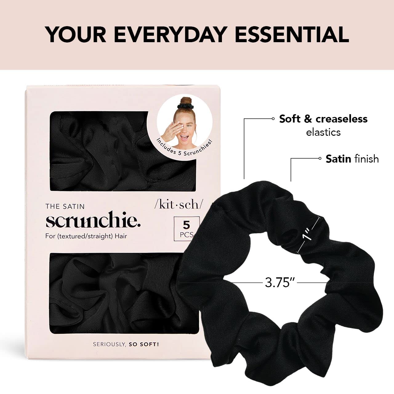 Kitsch Matte Scrunchies for Women - Hair Ties for Thick, Thin or Girls' Hair | Soft, Cute 5pc Set (Blush/Mauve)