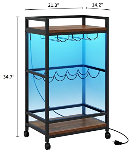 Boss Premium® BarUSA™ LED Bar Cart for Home Mini Portable Wine Bar Coffee Carts Small Mobile Serving Stand Liquor Beverage Drink Tea Alcohol Kitchen Rolling Cart - Designed in USA (Patented)