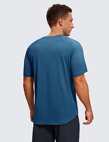 CRZ YOGA Mens Lightweight Athletic T-Shirts Moisture Wicking Running Workout Shirt Short Sleeve Gym Tops Iron Blue Medium