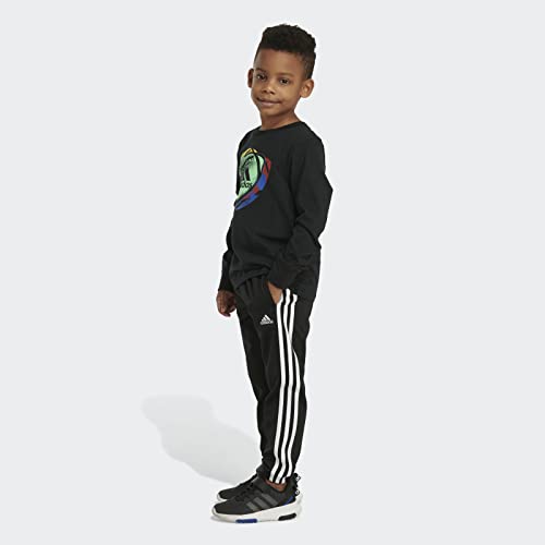 adidas Boys' Long Sleeve Cotton Graphic T-Shirt, Black Multi Football, 4T