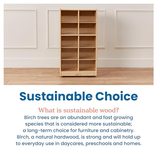 ECR4Kids 10 Cubby Tray Cabinet with Scoop Front Storage Bins, 5x2, Natural, Classroom Furniture, Clear