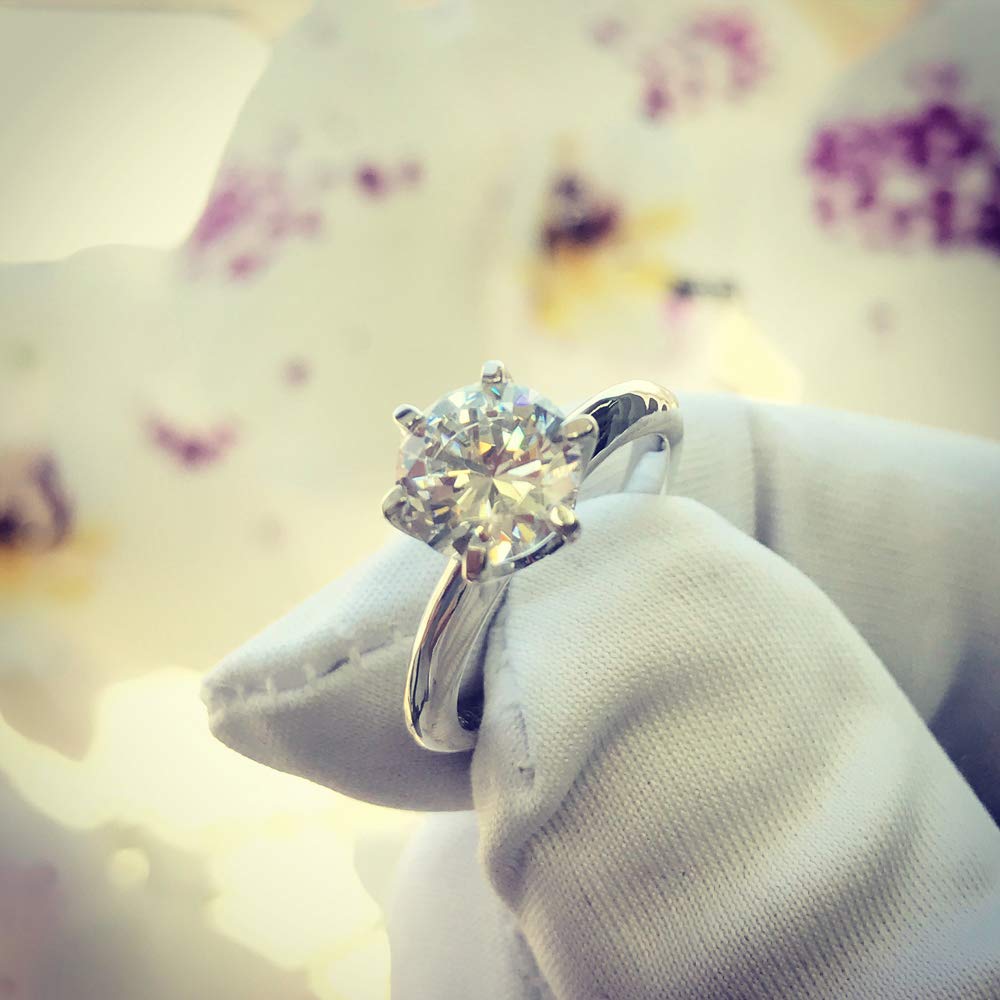 925 Sterling Silver Ring Round 1.5 carat CZ Stone 6 prong Classic Solitaire Wedding Engagement Ring 7.5MM (Size 5 to 10), 6
