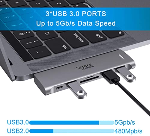 USB C Adapter for MacBook Pro/MacBook Air M1 M2 2021 2020 2019 2018 13" 15" 16", 6 in 1 USB-C Hub MacBook Pro Accessories with 3 USB 3.0 Ports,USB C to SD/TF Card Reader and 100W Thunderbolt 3 PD Port