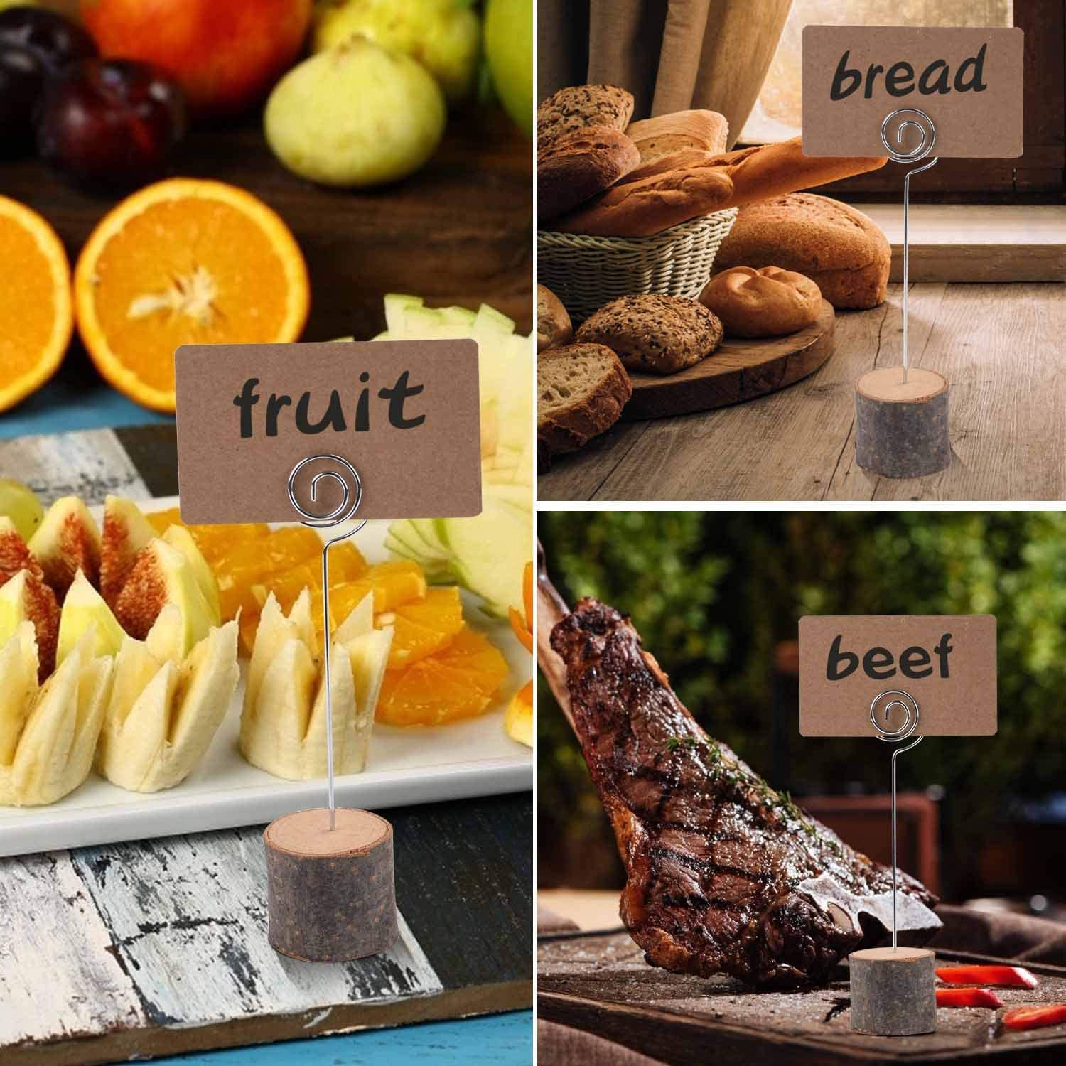 Place Card Holders 10pcs Table Number Holders with 20pcs Cards Rustic Real Wood Base Wedding Table Name Number Holder Party Decoration Card Holders Picture Memo Note Photo Clip Holder