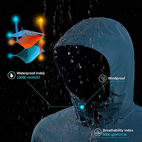 CAMEL CROWN Men's Waterproof Shell Jacket Windbreaker Hooded Rain Coat for Outdoor Hiking Climbing Traveling Blue XL
