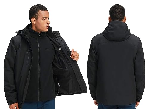 CAMEL CROWN Outdoor Jacket Men Winter Ski Jacket Windbreaker 3 in1 Hooded Rain Coat for Traveling Climbing Hiking
