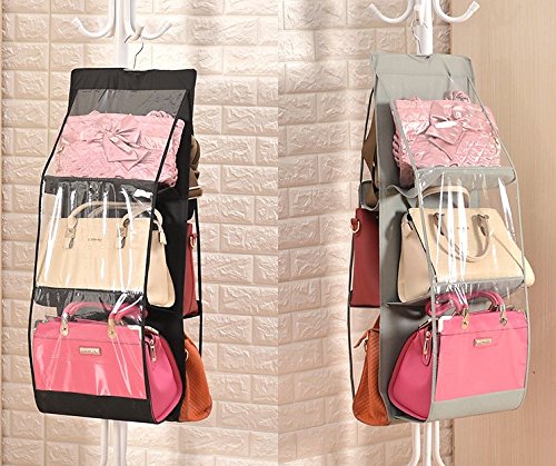 Geboor Hanging Handbag Organizer Dust-Proof Storage Holder Bag Wardrobe Closet for Purse Clutch with 6 Larger Pockets Black(1Pcs)