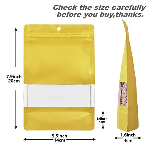 BAAGGNAA 150 Pack Stand up Matte Metallic Ziplock Bags with Clear Front Window Heat-Sealable Resealable Solid Color Pouches for Food Storage Containers Organizer(Gold,5.5 * 7.9 inch,Pack of 150)