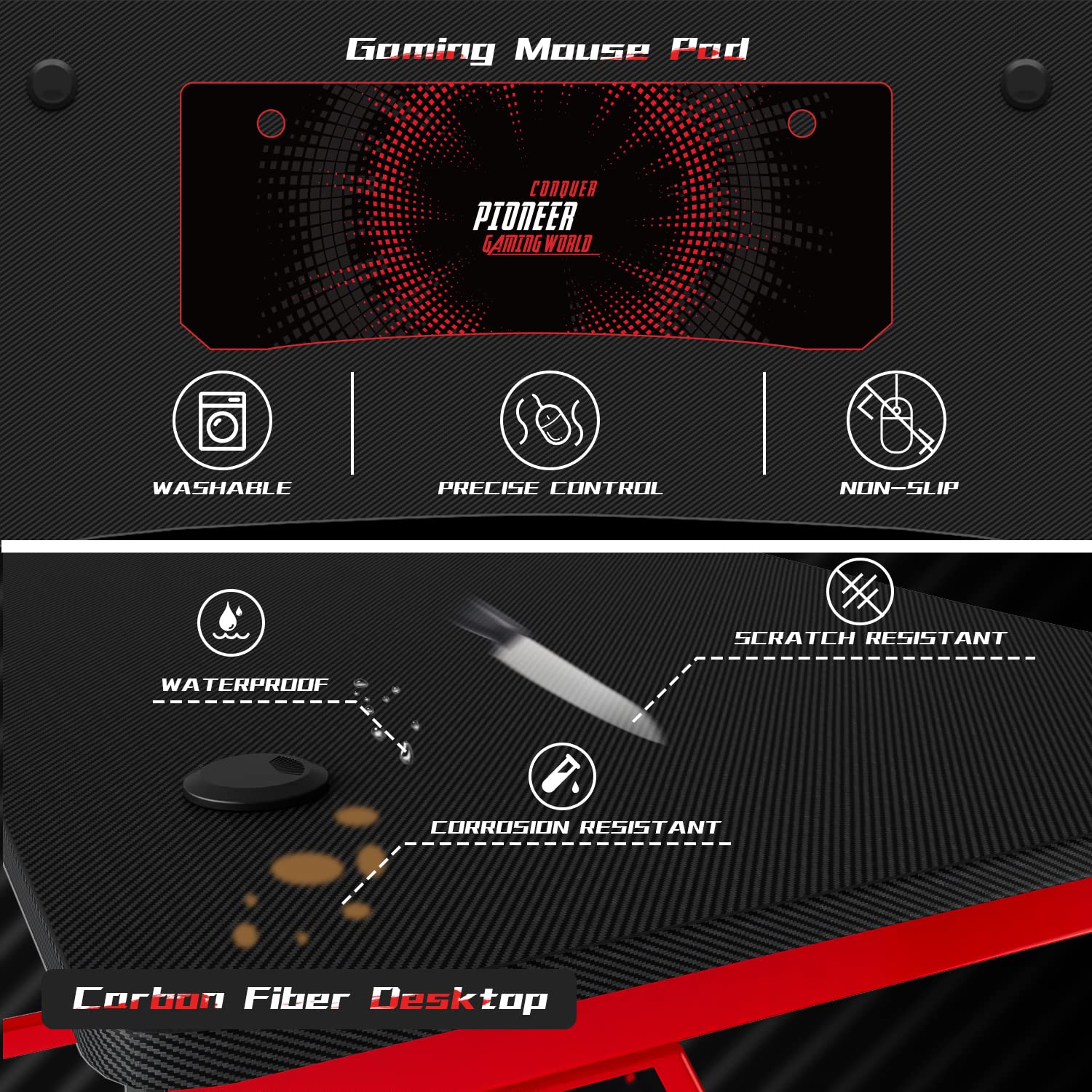 Devoko Gaming Desk Computer Gaming Desk Z-Shaped Pc Gaming Desk with Carben Fiber Surface Gamer Desk with Free Mouse Pad Home Office Desk with Cup Holder and Headphone Hook (55 inch, Red)