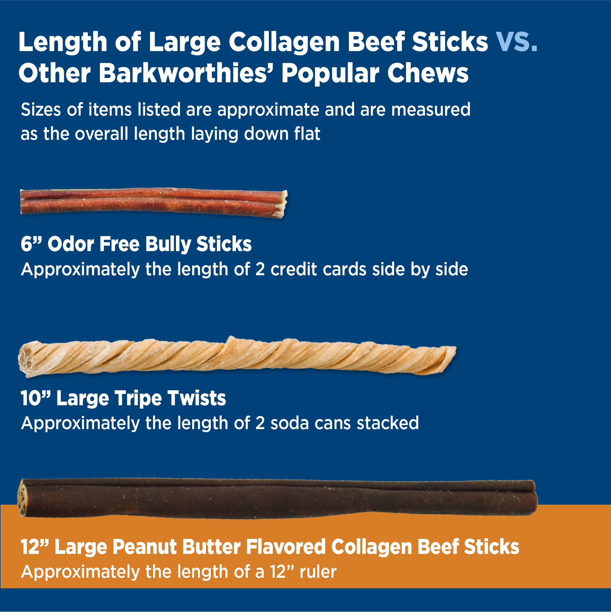 Barkworthies Peanut Butter Collagen Sticks Dog Treats (12-Inch, 6-Pack)