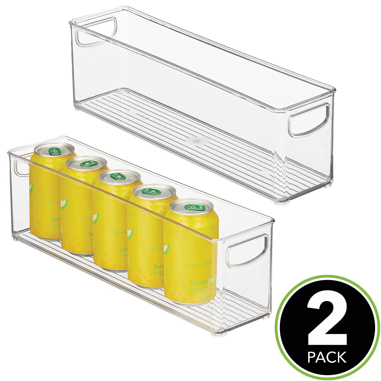 mDesign Plastic Kitchen Organizer - Storage Holder Bin with Handles for Pantry, Cupboard, Cabinet, Fridge/Freezer, Shelves, and Counter - Holds Canned Food, Snacks - Ligne Collection - 2 Pack - Clear