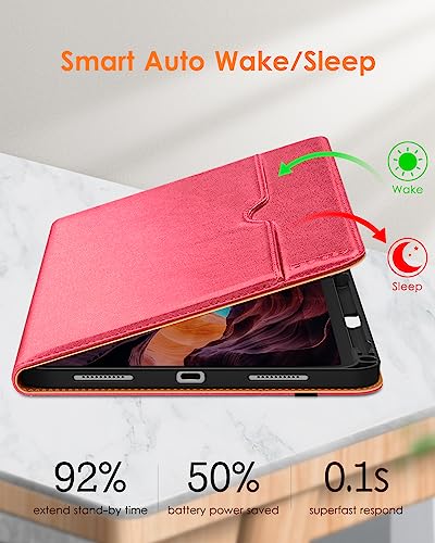 DTTO iPad 10th Generation Case 10.9 Inch 2022, Premium Leather Business Folio Stand Cover with Pencil Holder - Auto Wake/Sleep and Multiple Viewing Angles, Watermelon red