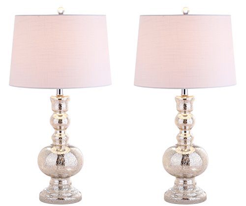 JONATHAN Y JYL1061D-SET2 Set of 2 Table Lamps Genie 28.5" Glass LED Table Lamp Contemporary Transitional Bedside Desk Nightstand Lamp for Bedroom Living Room Office College Bookcase, Mercury Silver