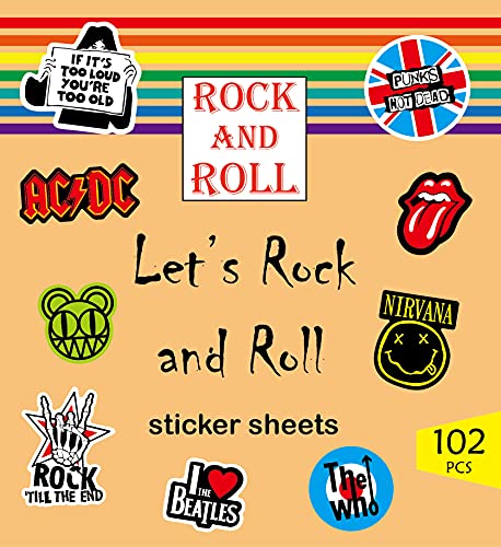 Csimyun Rock Sricker Book 102Pcs Cool Stickers Waterproof & Sun-Protection Rock Punk Band Graffiti Hand Account Stickers Trolley Case Removable Car Stickers