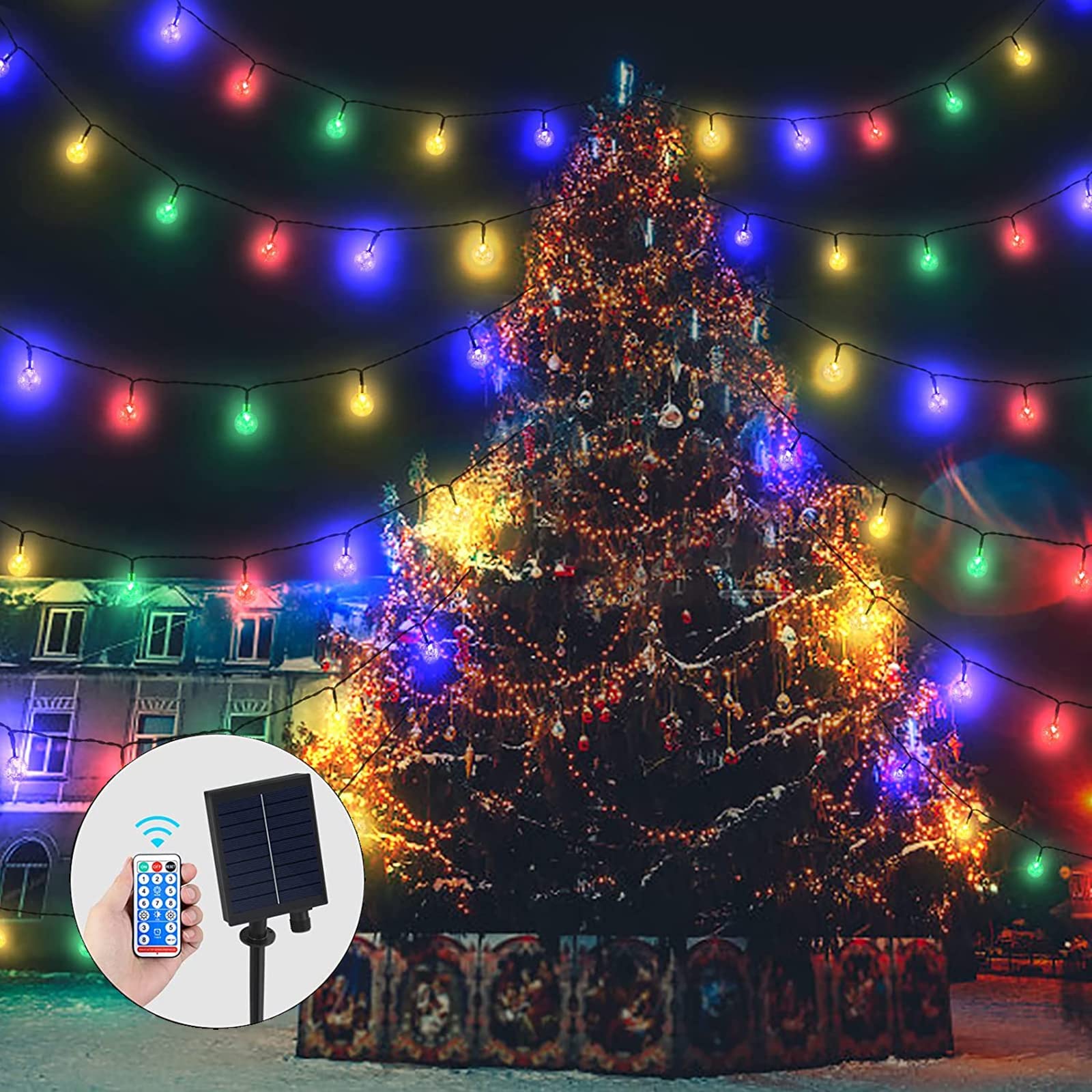 Solar String Lights Patio Lights LED Halloween String Lights for Outside Garden Yard Party Wedding Christmas Decoration Waterproof with Remote 25ft 60 LED