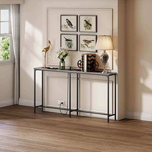 DEPAD 70 Inch Extra-Long Console Table with 2 Power Outlets and 1 Type C Port and 1 USB Port, 10.6β D x 70.9β L x 35.4β H Sofa Table, Grey Behind Couch Table, Narrow Long Entryway Table