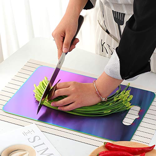 Baikai Kitchen Cutting Board, Stainless Steel Rainbow Durable Chopping Board, Butcher Block Board with Easy Grip Handle for Meat, Fruit, Vegatable, Cheese (14 x 10 inch)