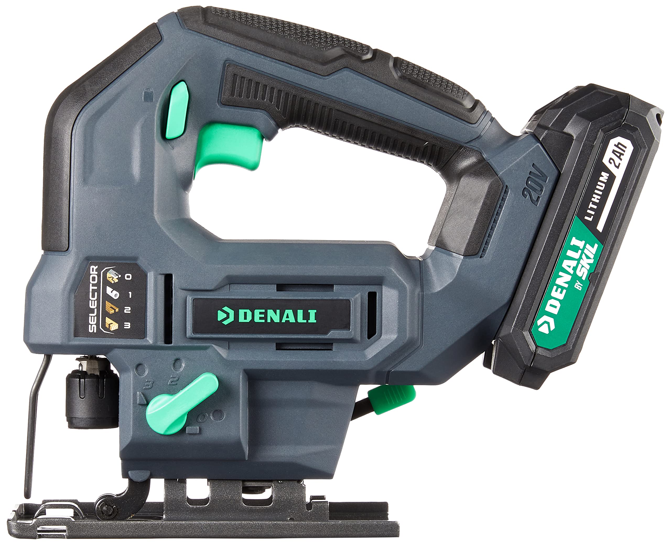 Amazon Brand - Denali by SKIL 20V Cordless Jig Saw Kit with 2.0Ah Lithium Battery and 2.4A Charger, Blue