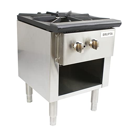 ERUPTA 18'' Single Gas StockPot Stove,Natural and Propane Gas Stove,Commercial Hot Plate for Soup,Stainless Steel Work Stove,3-Ring Cast Iron Burner Total BTU 90,000 Restaurant Equipment
