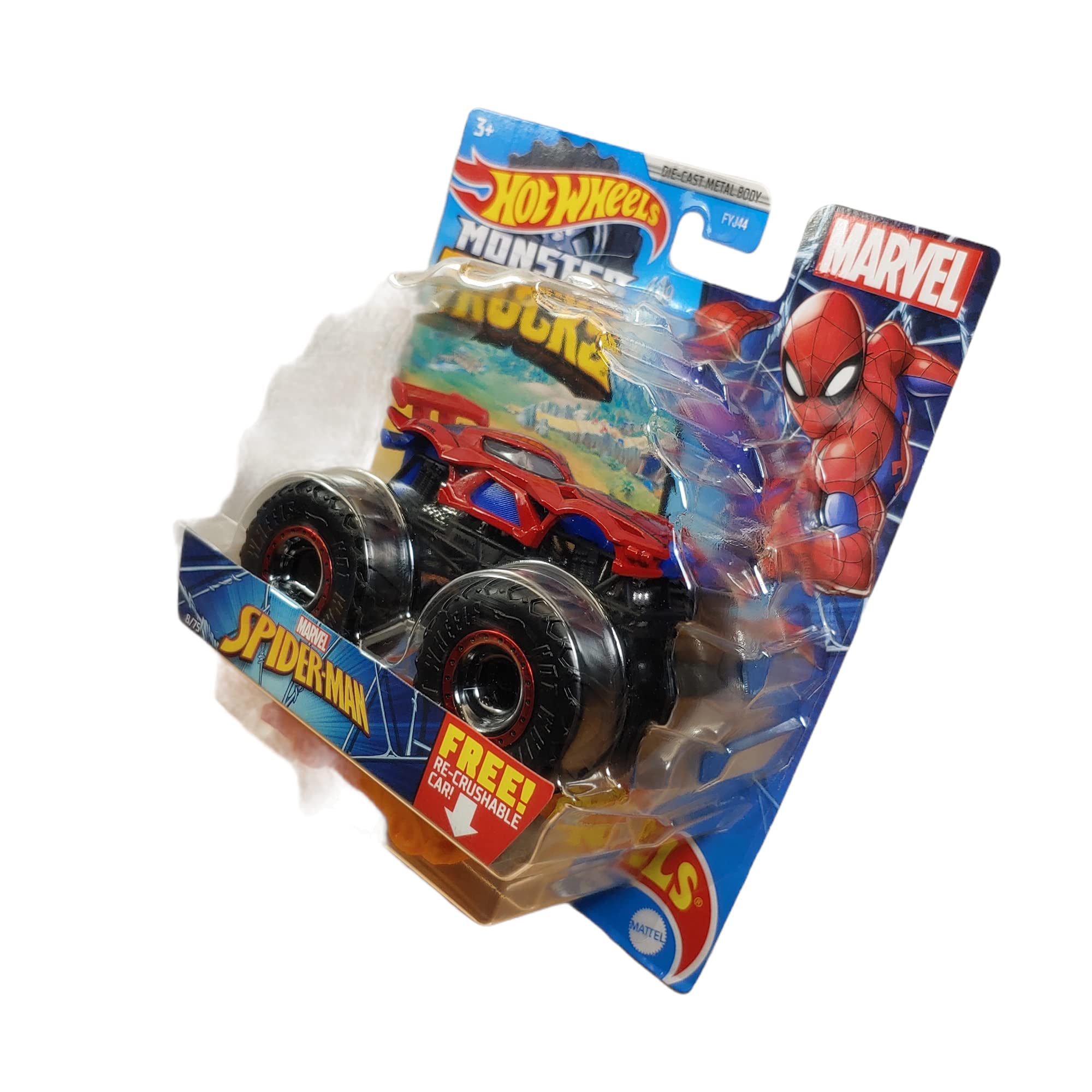 DieCast Hotwheels 2021 Monster Trucks Marvel [Spider-Man] 8/75 with re-Crushable car