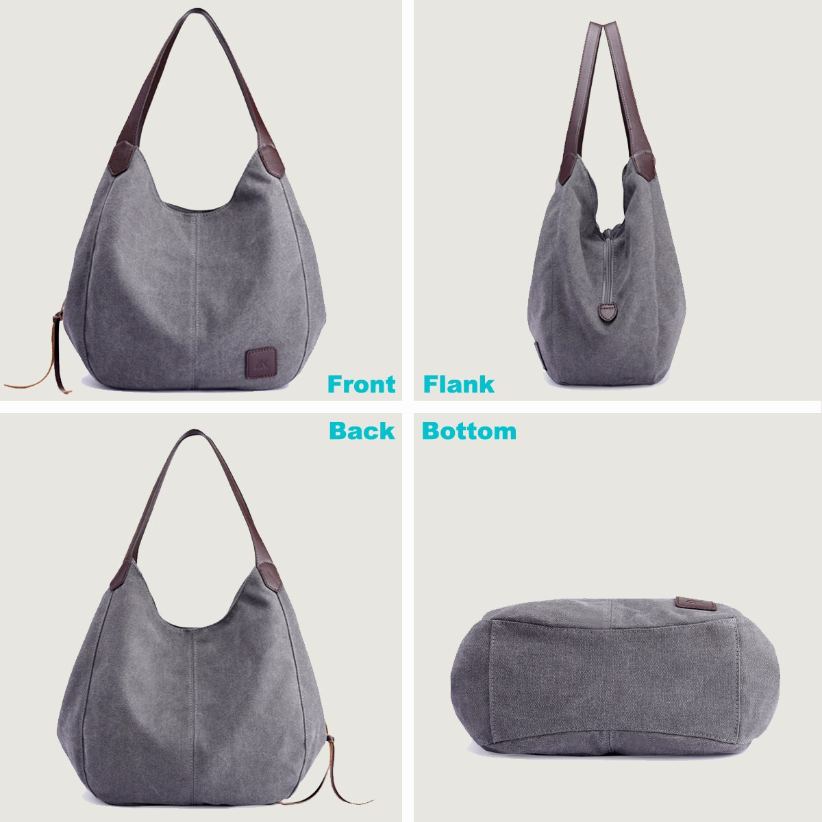 DOURR Women's Multi-pocket Shoulder Bag Fashion Cotton Canvas Handbag Tote Purse (Dark Blue - Medium Size)