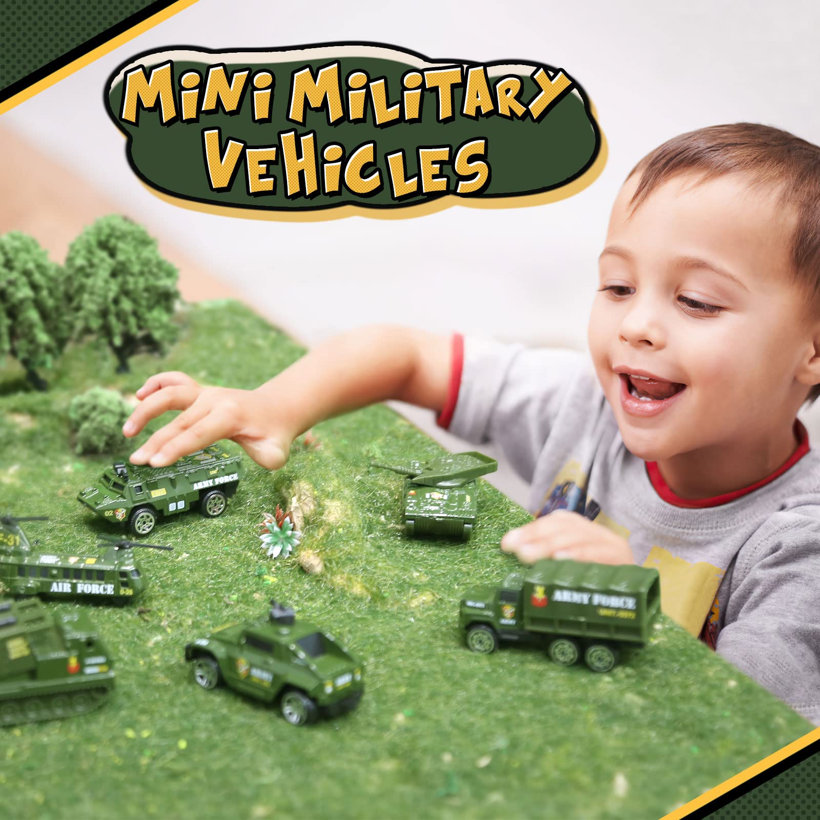 Diecast Military Vehicles Army Toy Mini Pocket Size Play Models Truck Tanks Helicopter for Kids Boys Age 3 4 5,Pack of 6