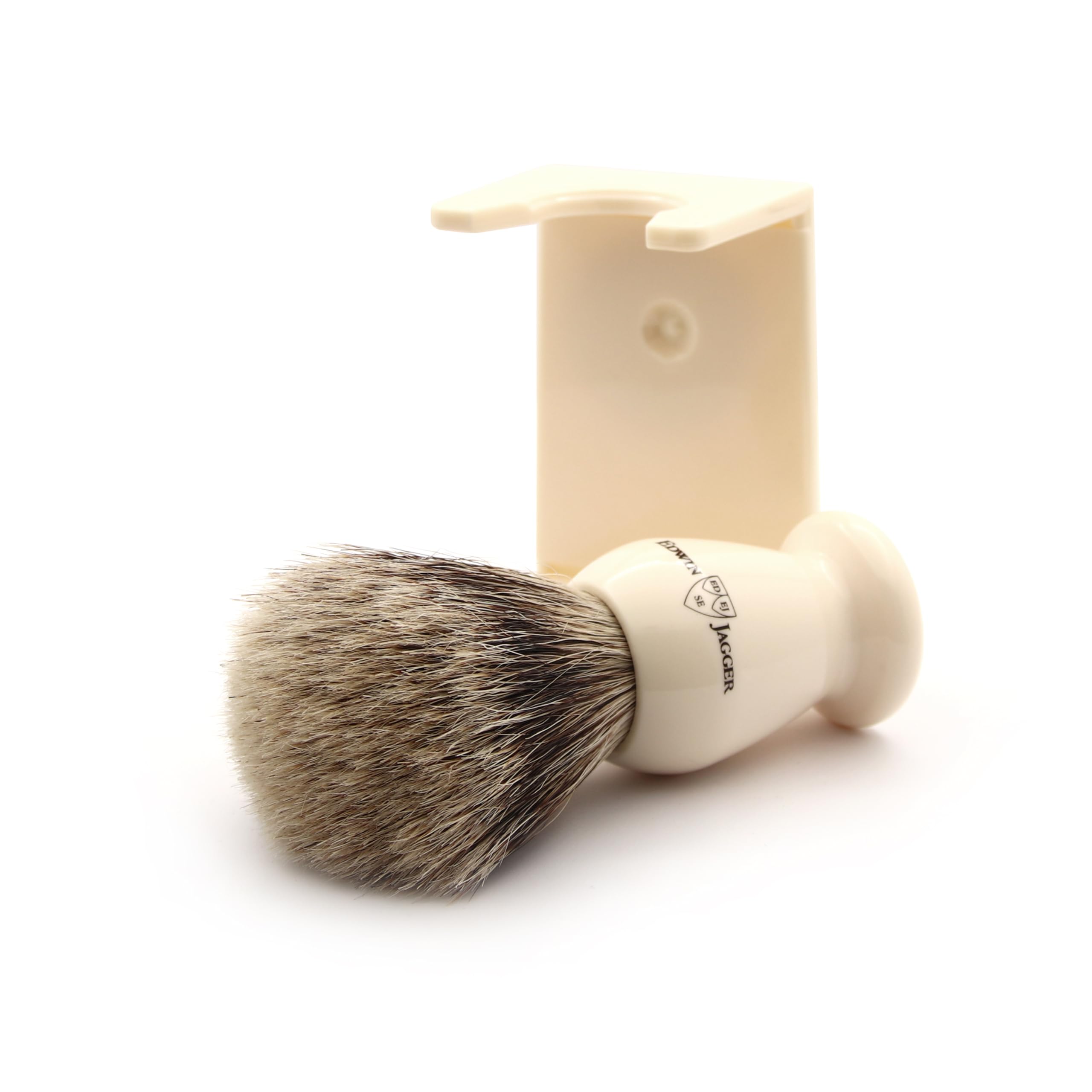 Edwin Jagger 1EJ947SDS Classic Best Badger Hair Exfoliating Shaving Brush with Stand for Shaving Cream or Shaving Soap for Men and Women (Imitation Ivory)